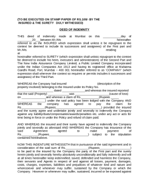 (On Rs.100 Stamp paper) INDEMNITY BOND Doc Template | pdfFiller