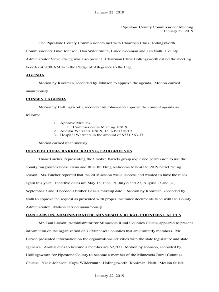 Fillable Online Commissioners Luke Johnson, Dan Wildermuth, Bruce ...