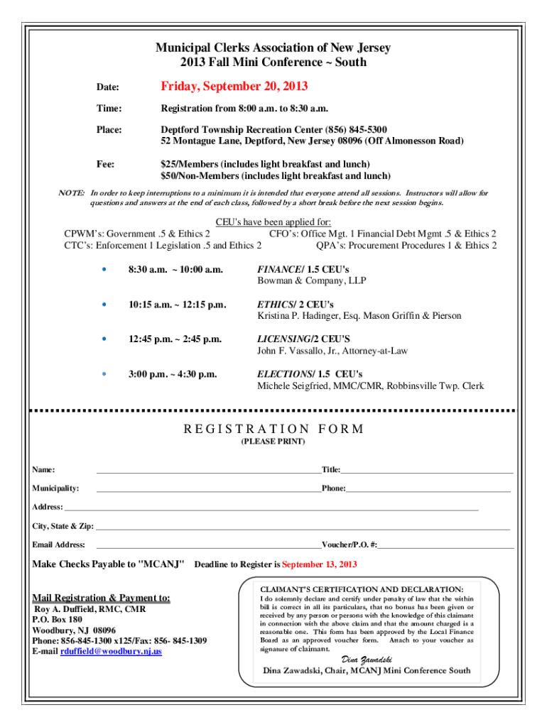 Fillable Online '13 Fall Mini Conference Flier Registration Form 3 Fax ...