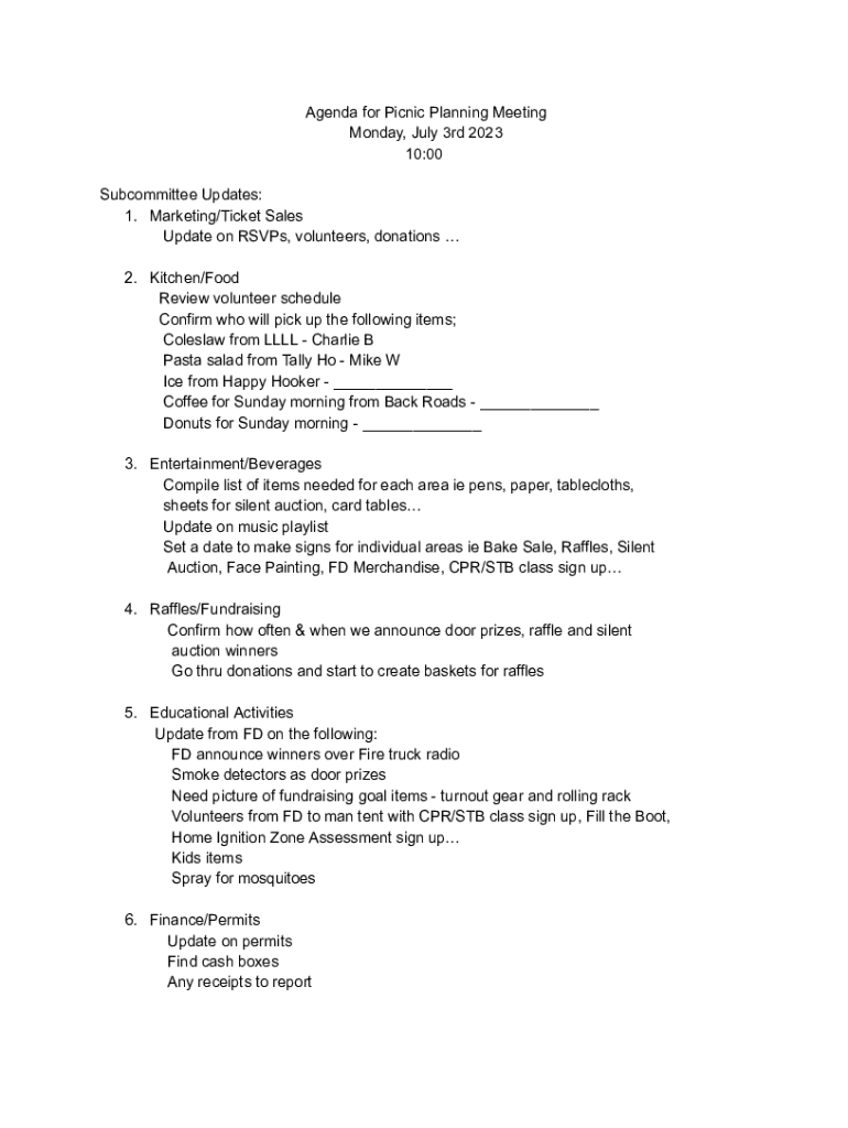 Fillable Online A Dream Birthday Picnic; Planning The Perfect Picnic ...