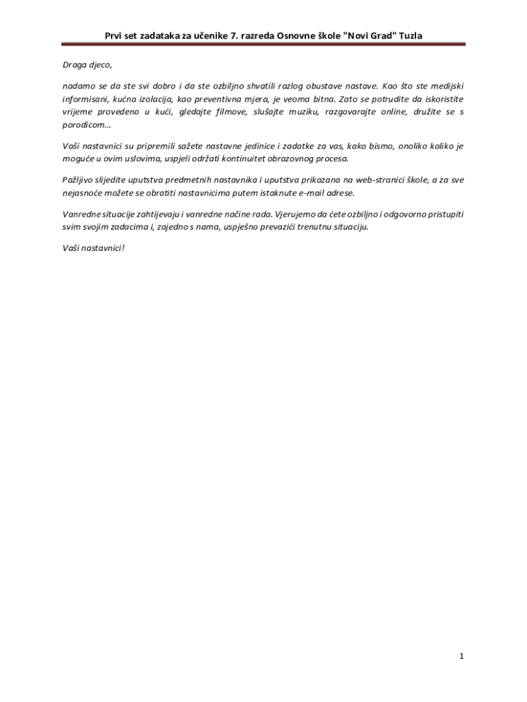 Fillable Online Prvi set zadataka za uenike 7. razreda Osnovne kole ...