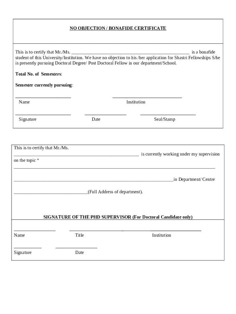 Bonafide Certificate For Scholarship: Application, Uses, ... Doc ...