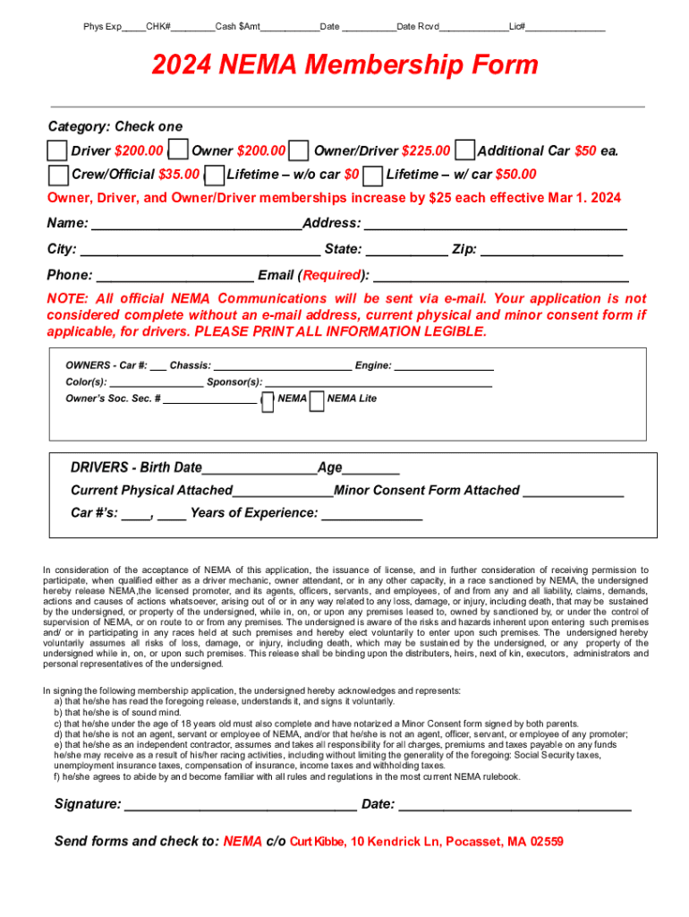 Fillable Online 2024 NEMA Membership Form Fax Email Print - pdfFiller