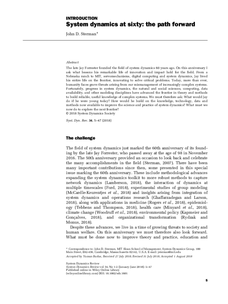 Fillable Online A comment on John Sterman's system dynamics at sixty ...