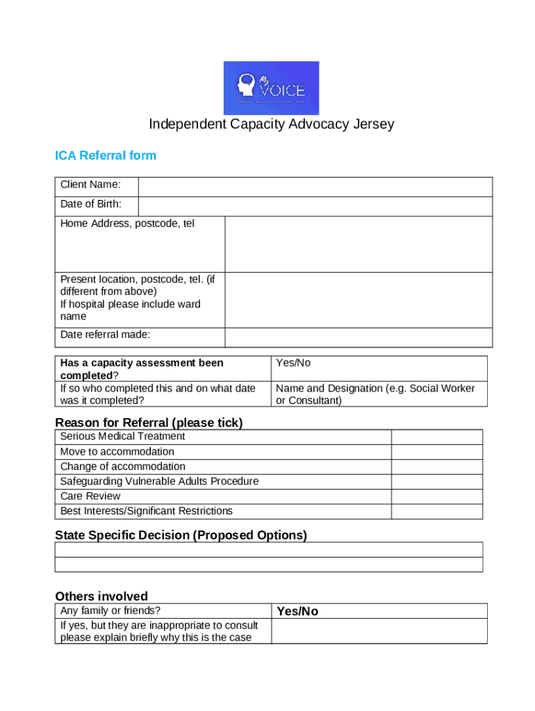 Independent Mental Capacity Advocacy Referral Doc Template | pdfFiller