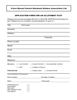Fillable Online APPLICATION FORM FOR AN ALLOTMENT PLOT Fax Email Print ...