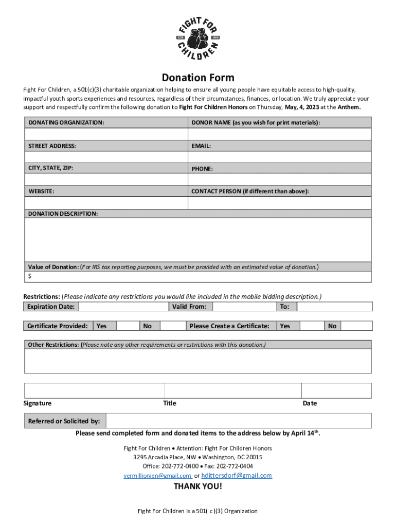 Fillable Online Fight For Children, a 501(c)(3) charitable organization ...