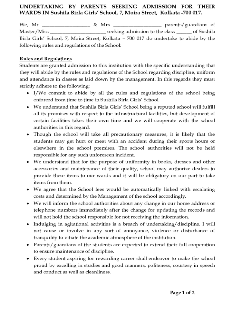Fillable Online UNDERTAKING BY PARENTS/GUARDIAN Fax Email Print - pdfFiller