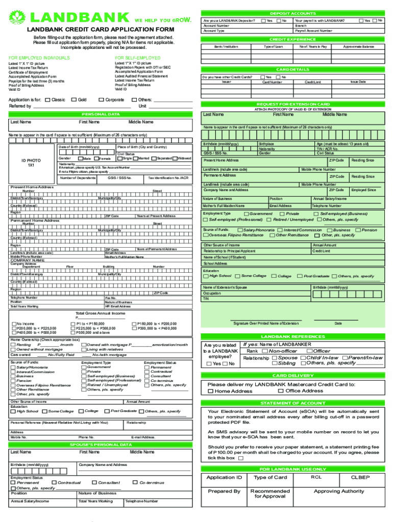 Fillable Online Landbank Mastercard Application Form - Fill Online ... Fax Email Print - pdfFiller