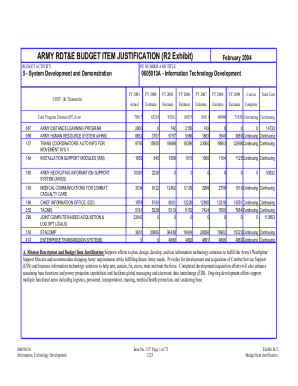 Fillable Online ARMY RDT&E BUDGET ITEM JUSTIFICATION (R2 Exhibit) Fax ...