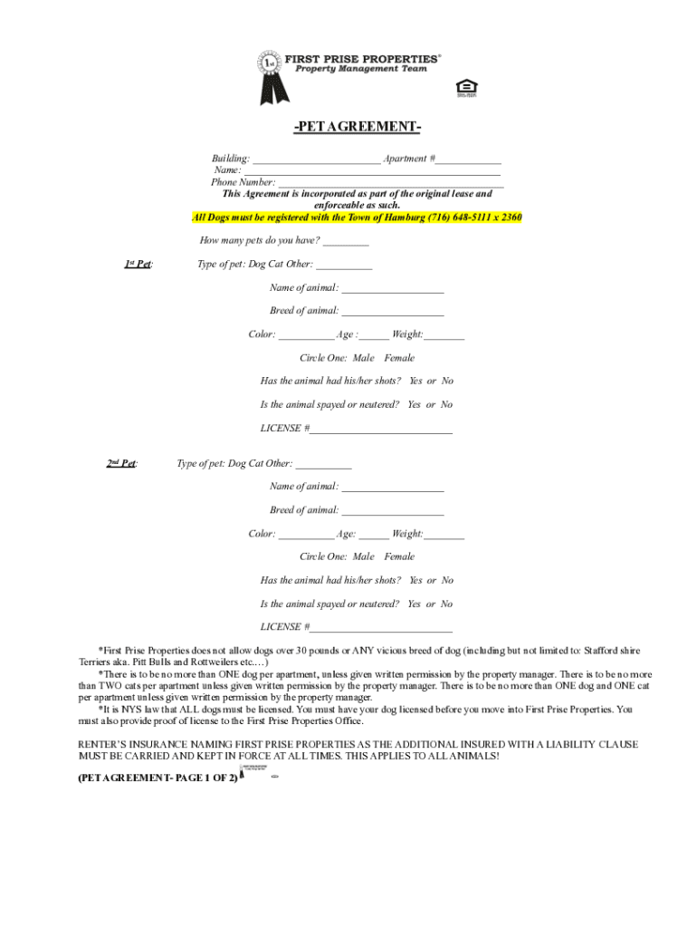 Fillable Online Sample Contract: Pet Agreement Contract Fax Email Print ...