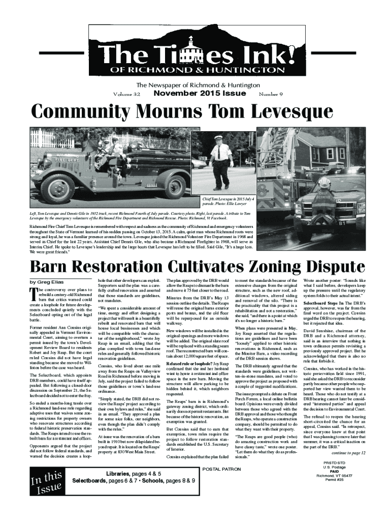 Fillable Online Fire Chief Tom Levesque mourned, remembered Fax Email ...