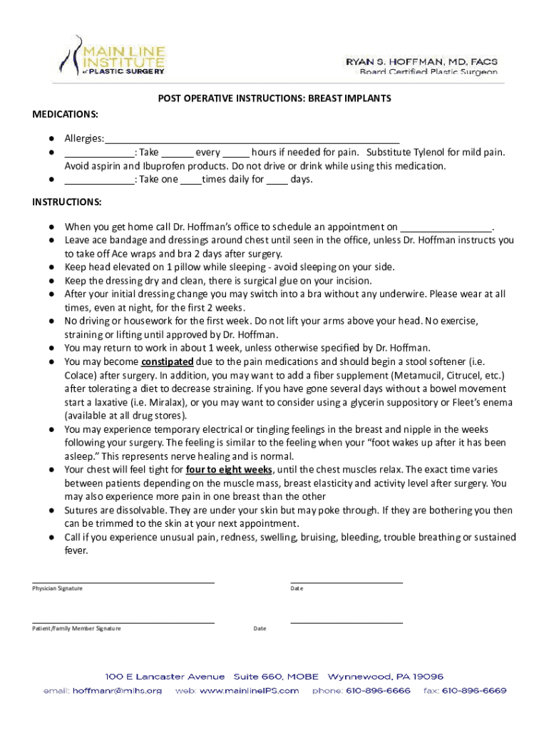 Fillable Online Breast Augmentation Post-Operative Patient Instructions ...
