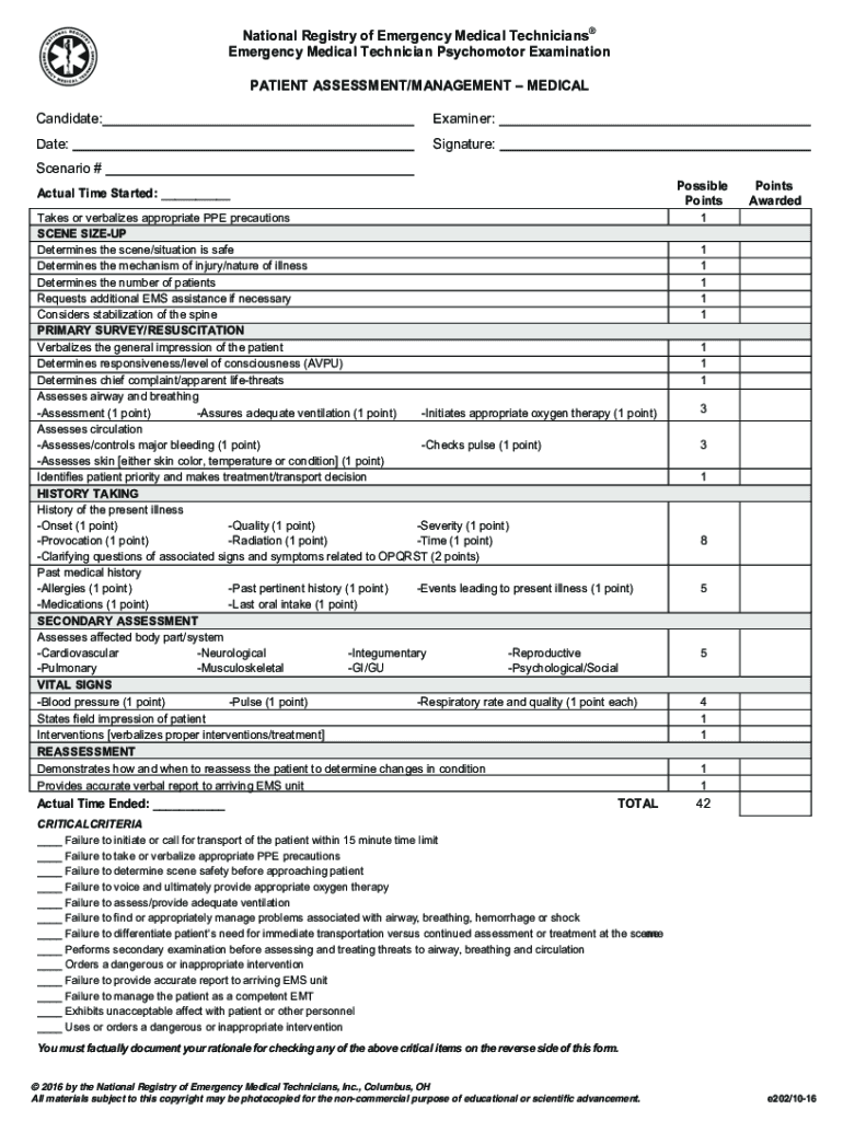 Nremt Psychomotor Exam Sheets - Fill Online, Printable, Fillable, Blank ...
