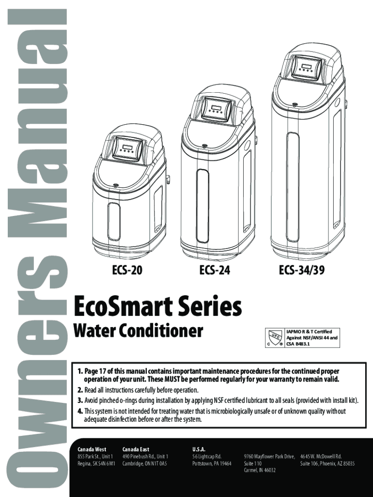 Fillable Online NOVO WATER EcoSmart ECS Series Owner's Manual Fax Email Print - pdfFiller