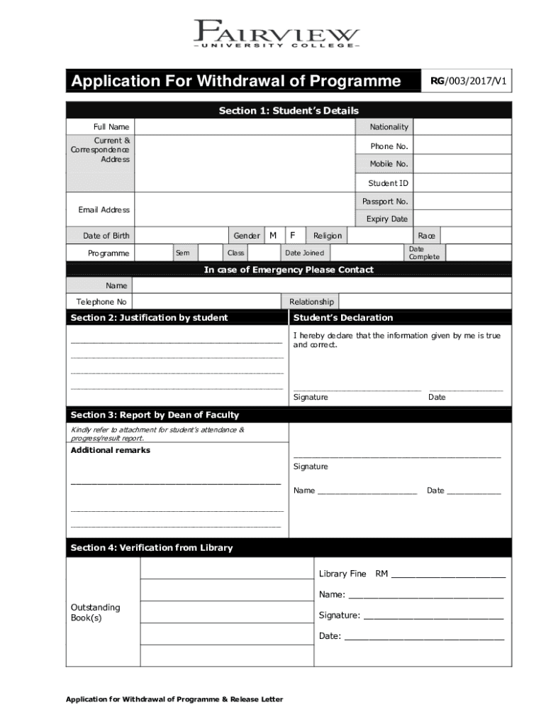 Fillable Online Application For Withdrawal of Programme Fax Email Print ...