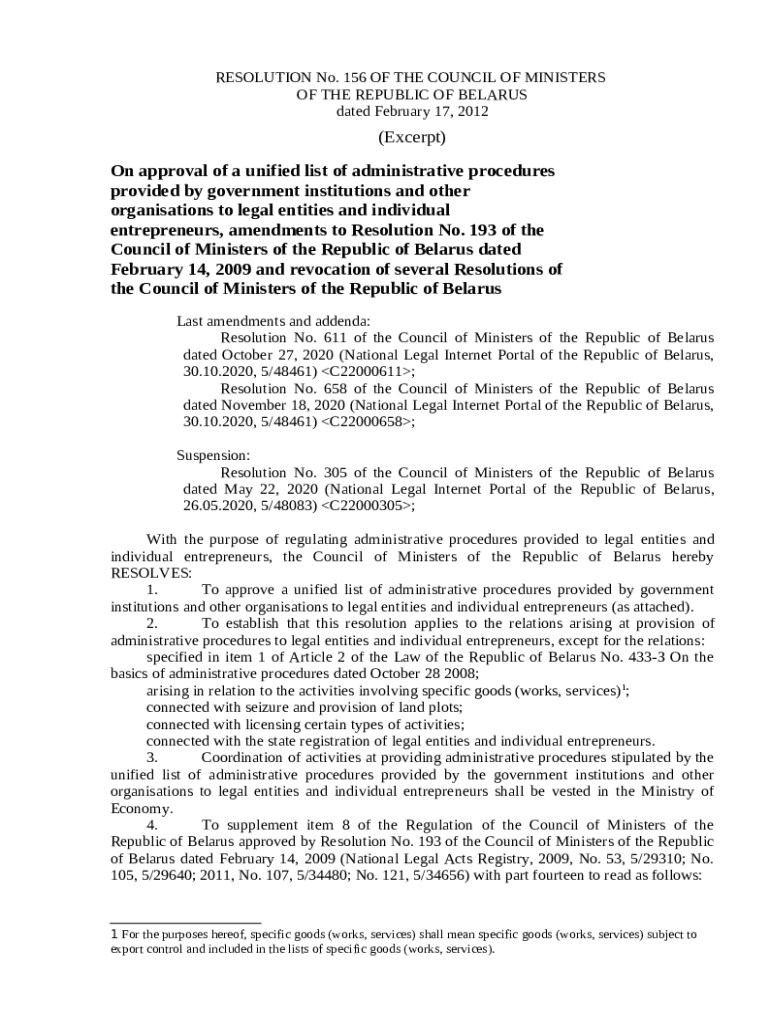 On approval of a unified list of administrative procedures ... Doc ...