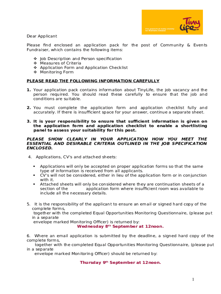 Community & Events Fundraiser - JOB DESCRIPTION - TinyLife Doc Template ...