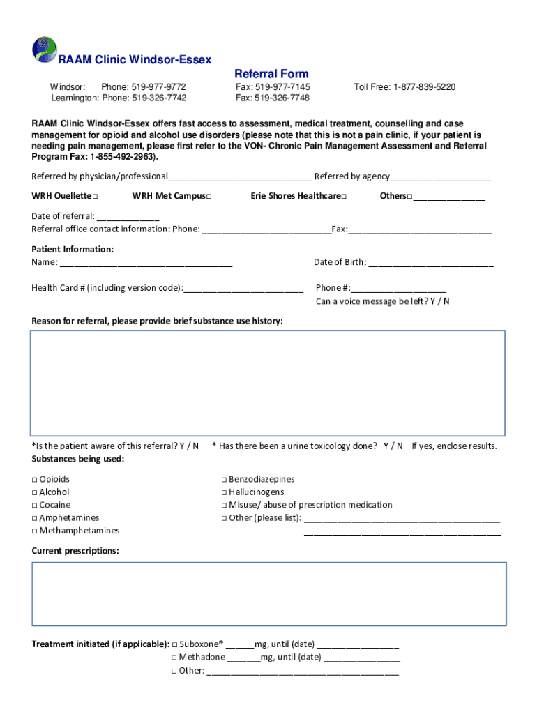 Fillable Online RAAM Clinic Windsor-Essex Referral Form Fax Email Print - pdfFiller