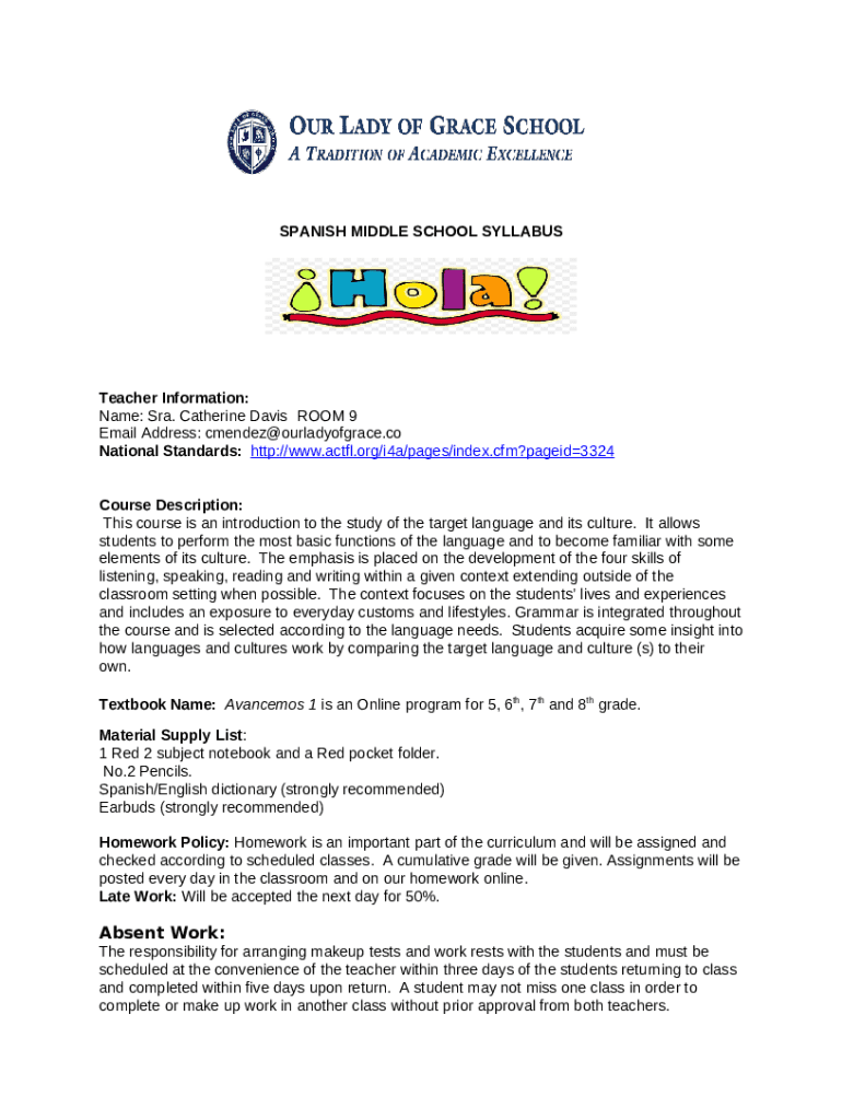 Bienvenidos a la Clase de Espaol SRA. DAVIS Doc Template | pdfFiller