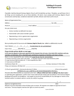 Fillable Online Emmaus Baptist Church Buildings & Grounds Use Request ...