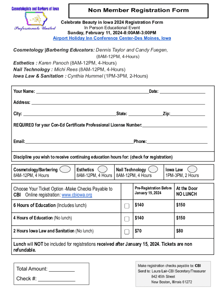 Fillable Online CBI NON Member Registration Celebrate Beauty in Iowa 2024.docx Fax Email Print ...
