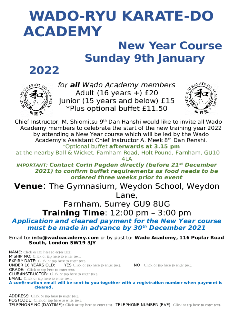 Wado-Ryu Karate-Do Academy New Year Course Sunday 9th ... Doc Template ...