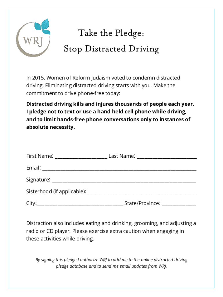 Fillable Online Take the Pledge: Stop Distracted Driving Fax Email ...