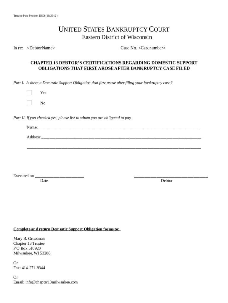 Chapter 13 Debtor's Certifications Regarding Domestic ... Doc Template | pdfFiller