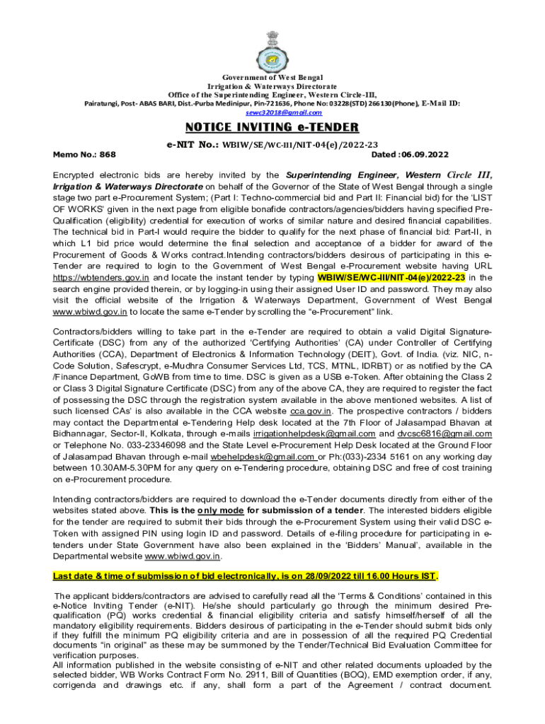 Fillable Online Standard Tender e-NIT25.07.2022 Modified draft of ...