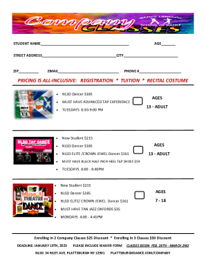 Fillable Online REGISTRATION * TUITION * RECITAL COSTUME Fax Email ...