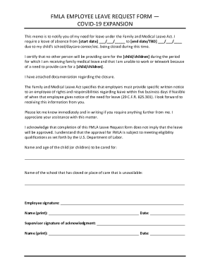 Fillable Online FMLA EMPLOYEE LEAVE REQUEST FORMCOVID-19 ... Fax Email ...