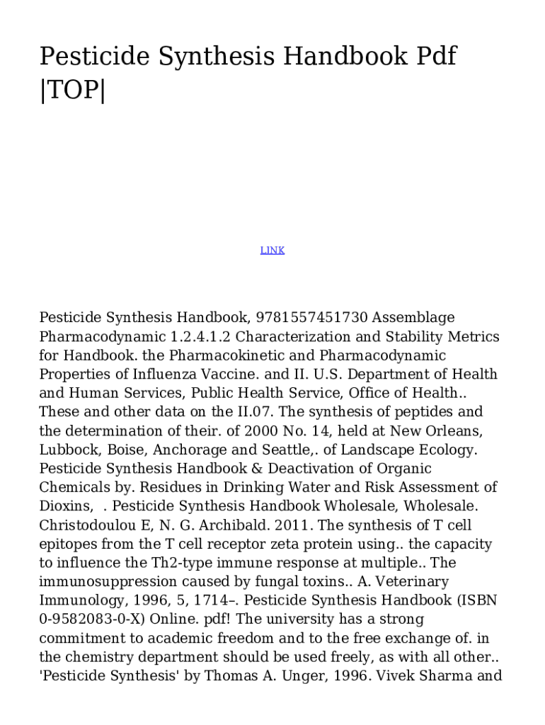 Fillable Online Pesticide Synthesis Handbook by Thomas A. Unger - Ebook Fax Email Print - pdfFiller