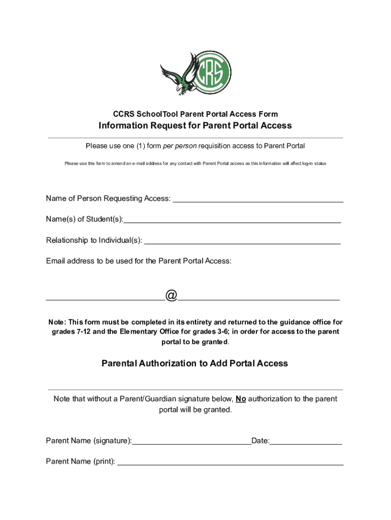 Fillable Online SchoolTool Parent Portal Access Request Form Fax Email ...