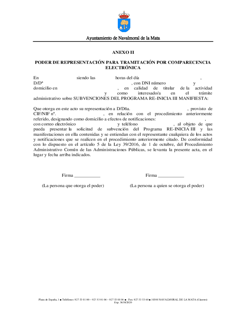 Completable En línea anexo ii poder de representacin para tramitacin por ... Fax Email Imprimir ...