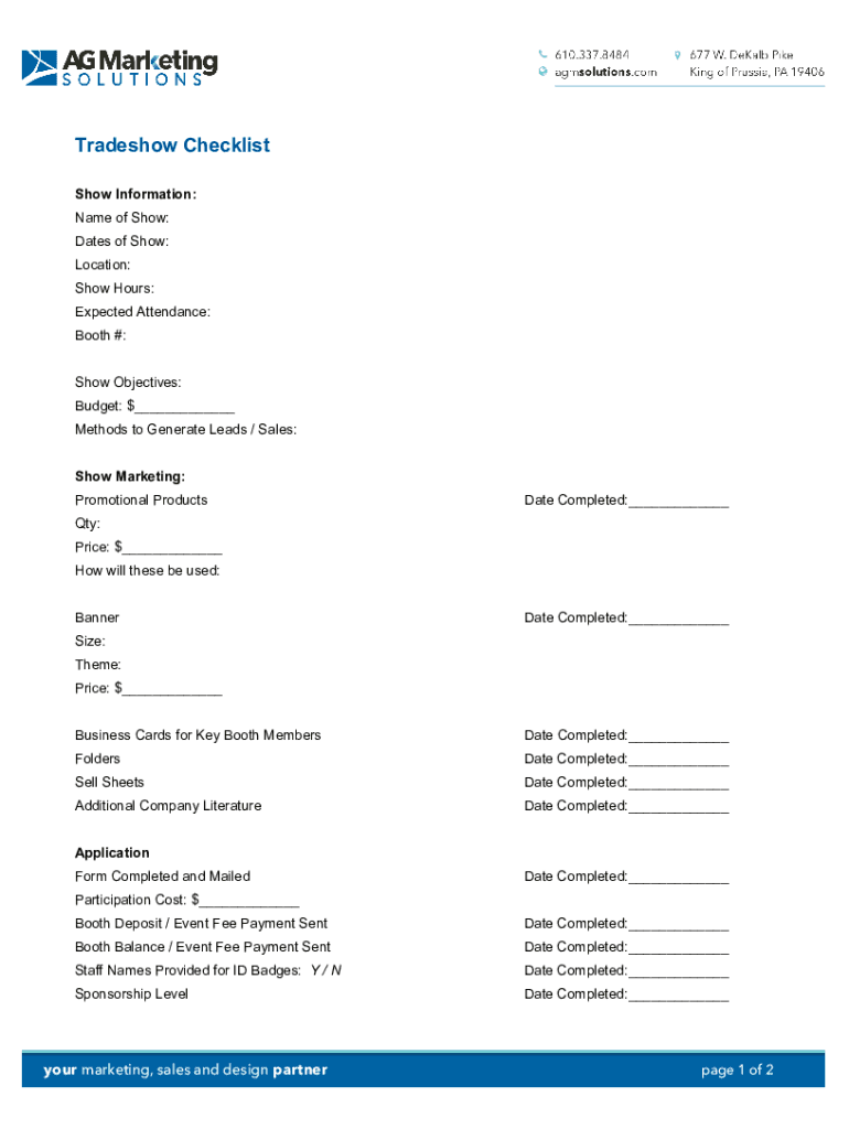 Fillable Online Trade Show Checklist & Timeline: Everything You Need to ...