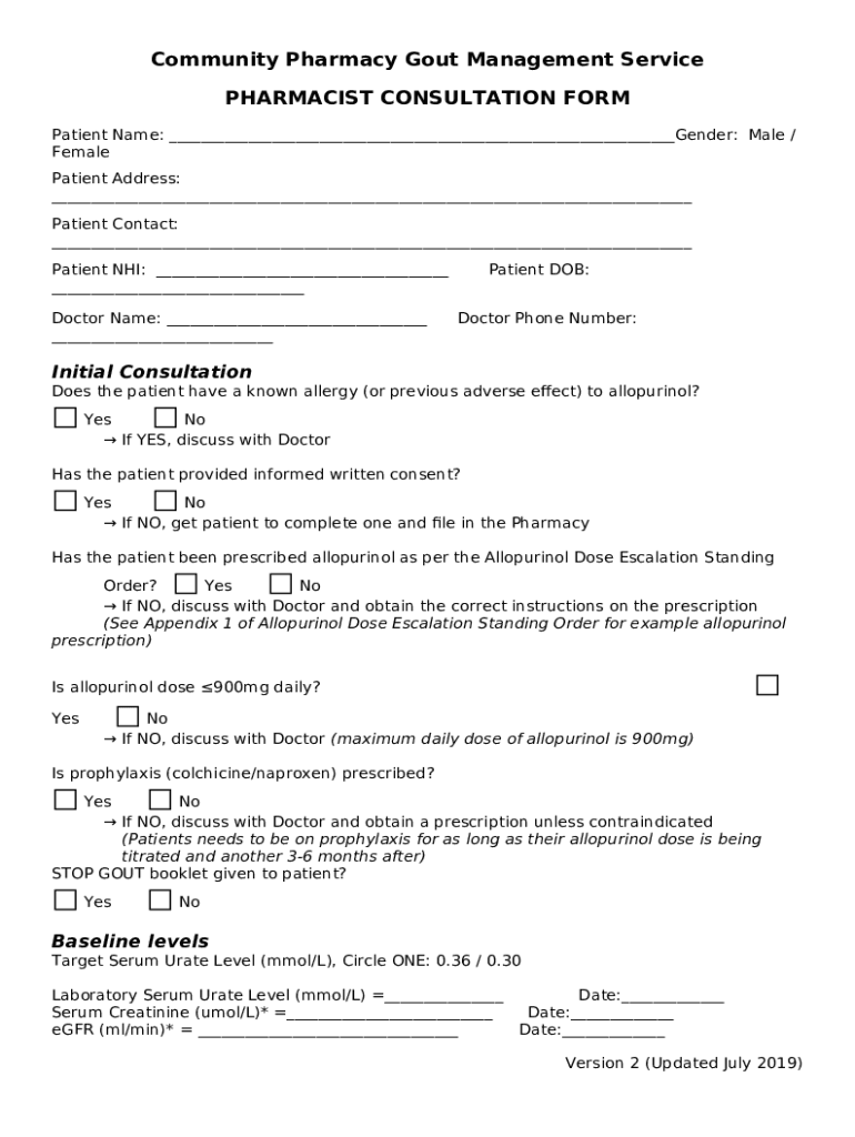 Community Pharmacy Gout Management Service ... Doc Template | pdfFiller