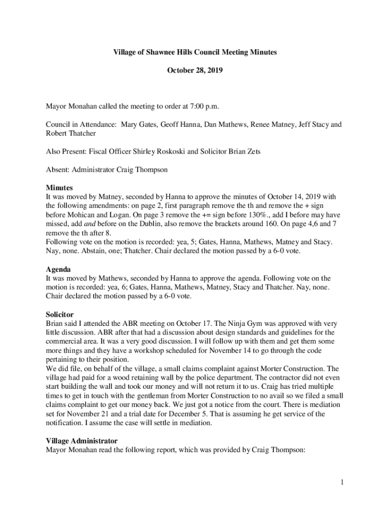 Fillable Online Also Present: Fiscal Officer Shirley Roskoski and ...