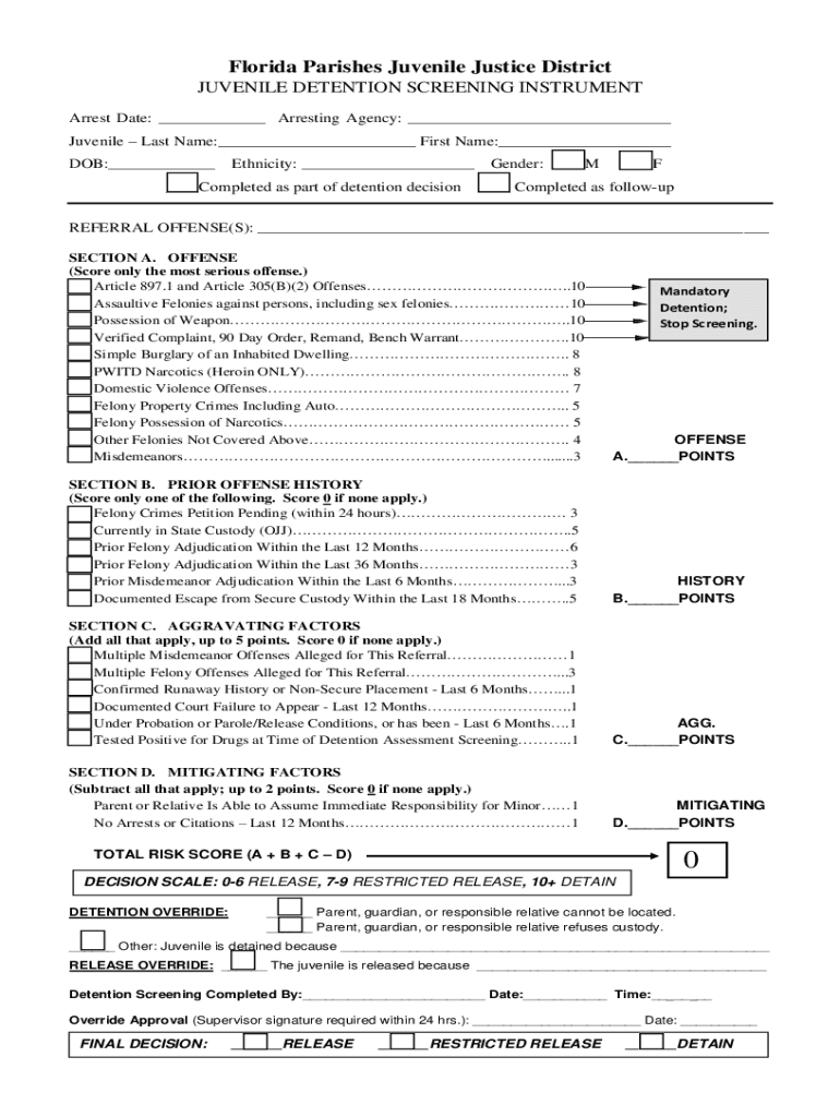 Fillable Online Florida Parishes Juvenile Detention Center - Florida ...