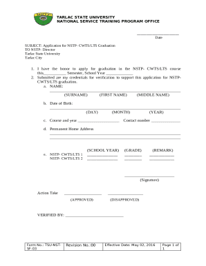 NSTP2 - Application-for-Graduation BSBA SET E Doc Template | pdfFiller