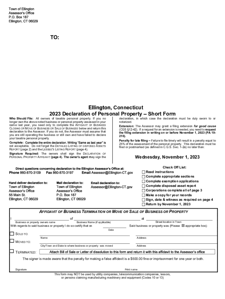 Fillable Online 2023 Declaration of Personal Property Short Form Fax ...