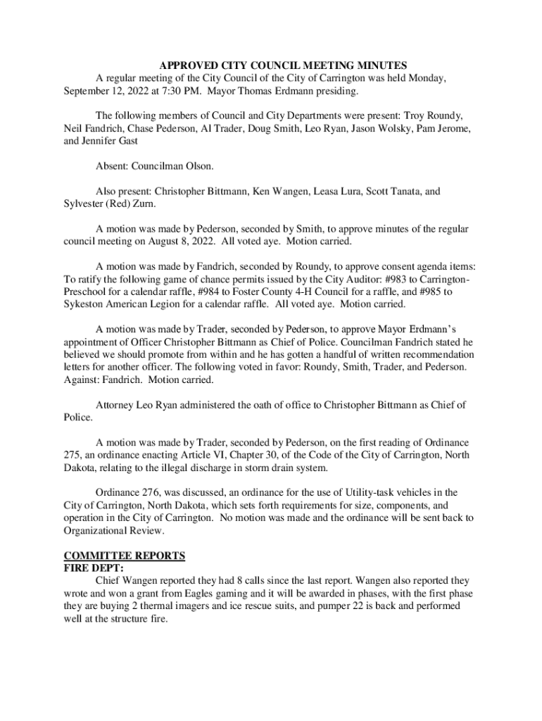 Fillable Online Mayor Thomas Erdmann presiding Fax Email Print - pdfFiller