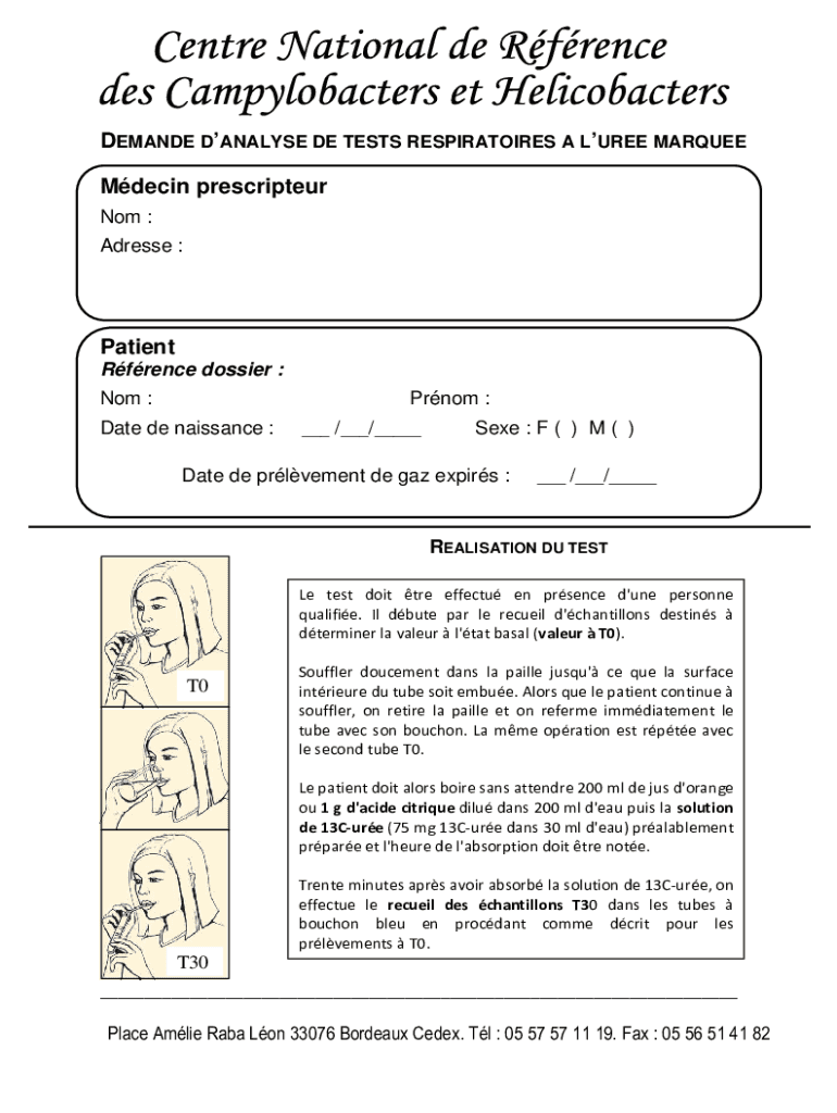 Remplissable En Ligne Analyse du test respiratoirel'ure marque au ...