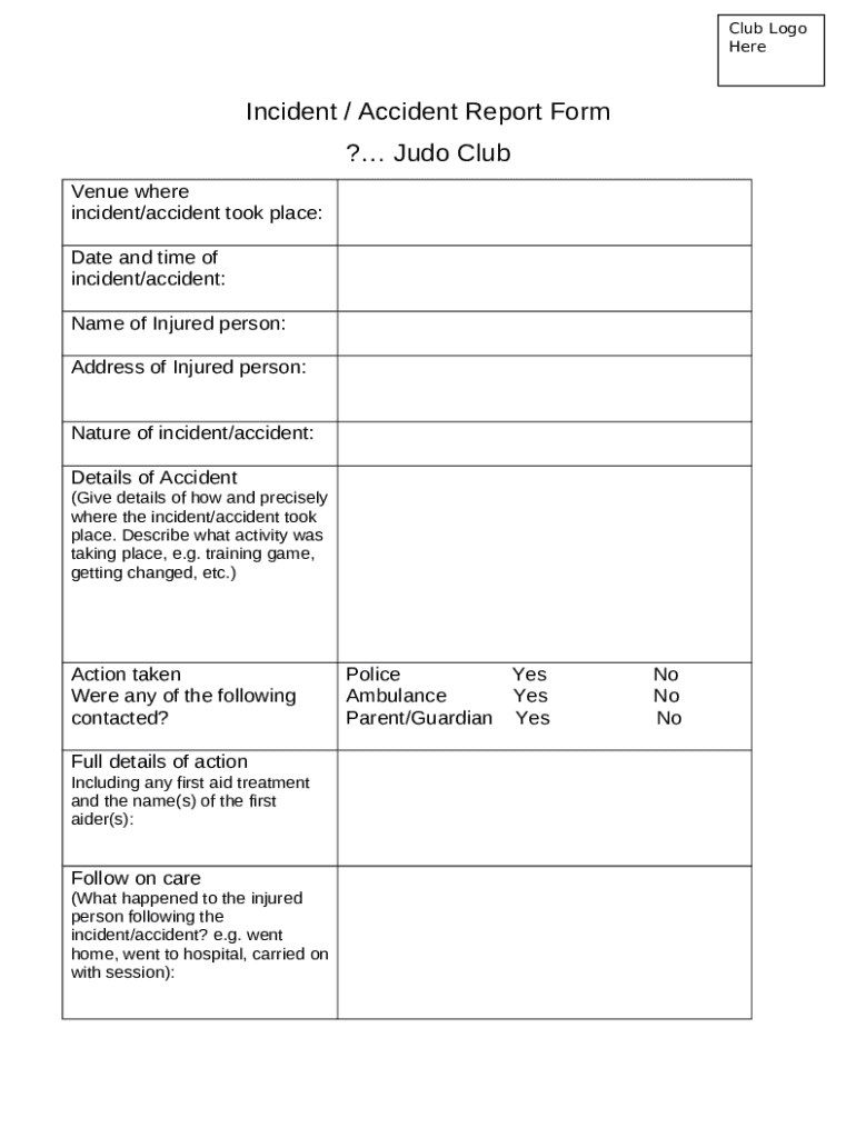 / INCIDENT/ACCIDENT REPORT Doc Template | pdfFiller