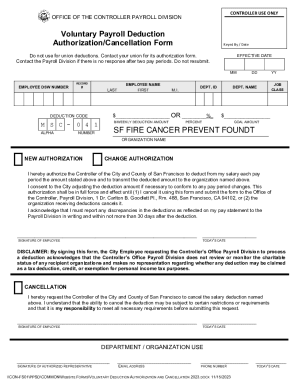 Fillable Online Voluntary Payroll Deduction Authorization/Cancellation ...