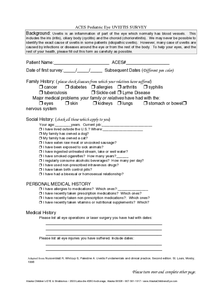 Fillable Online ACES Pediatric Eye UVEITIS SURVEY Background Fax Email ...