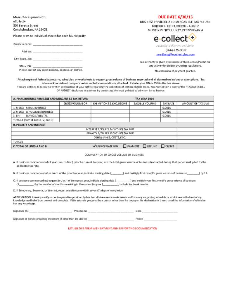 Fillable Online due date 4/15/22 - business privilege and mercantile ...