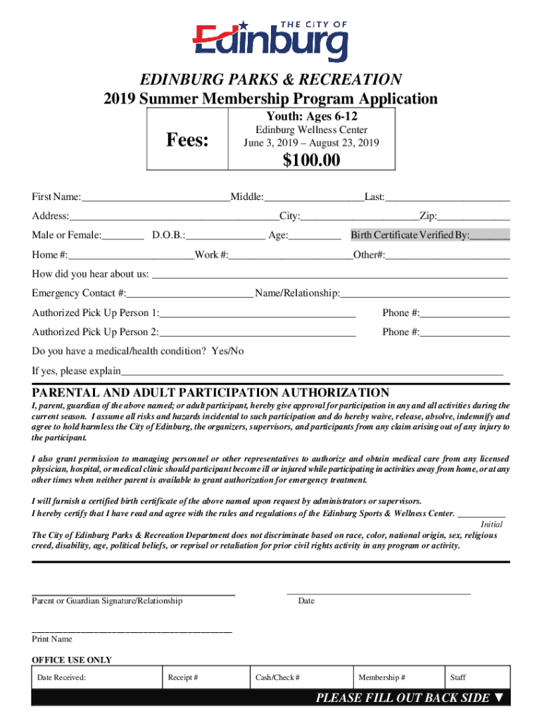Fillable Online Edinburg Parks & Recreation Health and Wellness Center Fax Email Print - pdfFiller