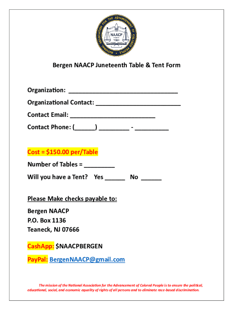 Fillable Online Bergen NAACP Juneteenth Youth Performers Form Fax Email ...