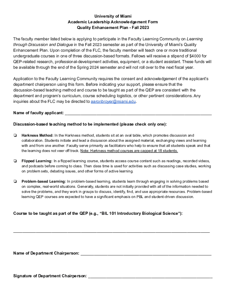 Fillable Online 2023 QEP Academic Leadership Acknowledgement Form ...